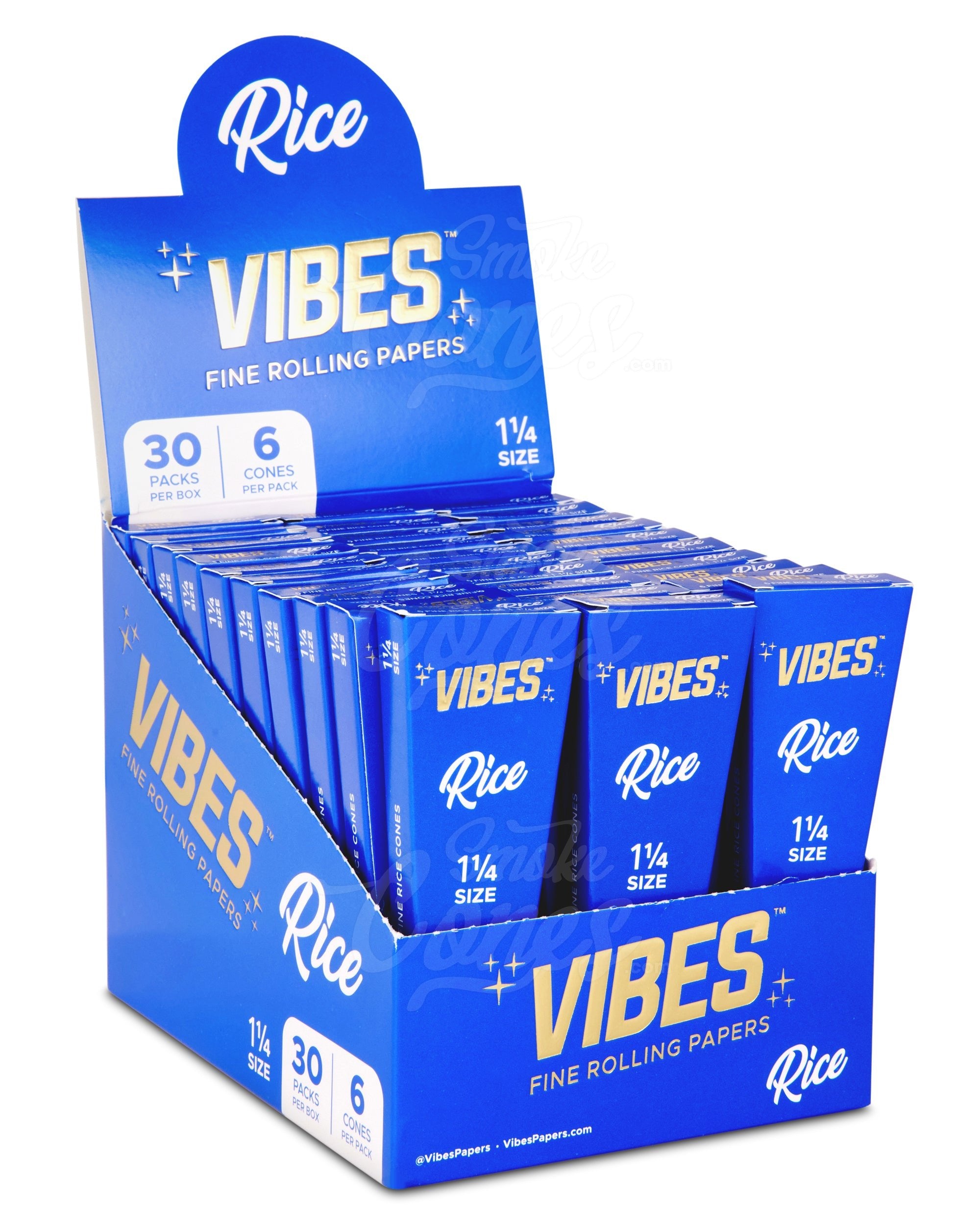 Vibes 84mm 1 1/4 Sized Pre Rolled Rice Paper Cones 30/Box